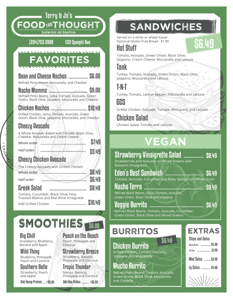 Sandwiches Smoothies Nachos Burritos Natural Groceries – For The ...